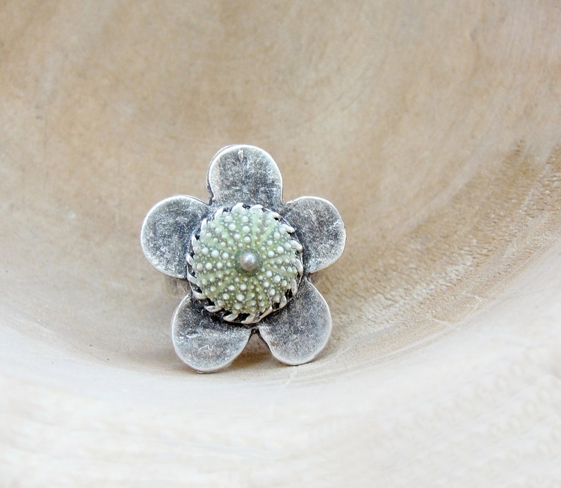 Sea Urchin Ring Green Flower Seashell Ring - Etsy
