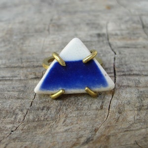 Blue Beach Pottery Ring Sea Tumbled Pottery Delft Blue, Brass Ring Size ...