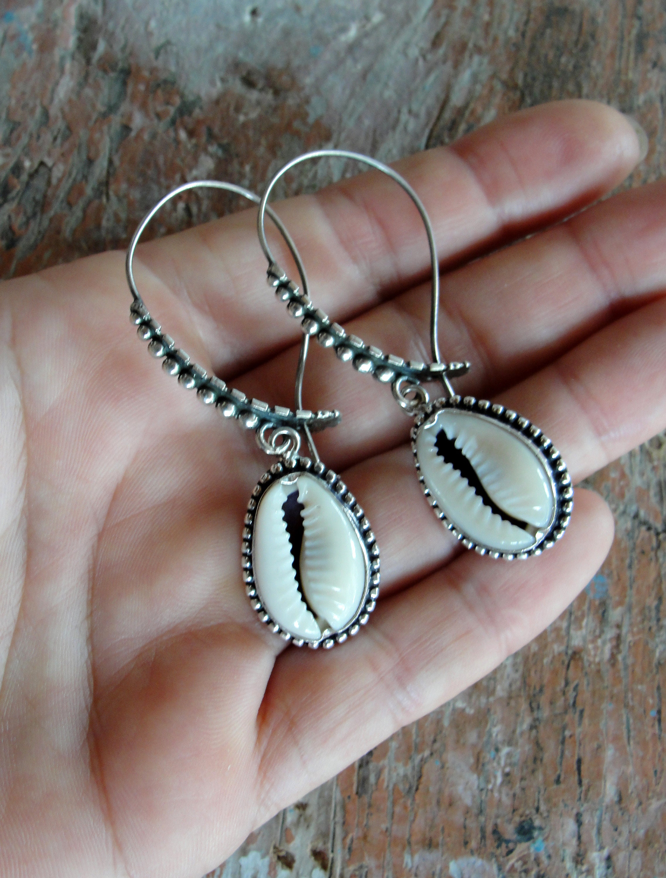 Cowry Shell Earrings Sterling Silver Cowrie Seashell Jewelry - Etsy