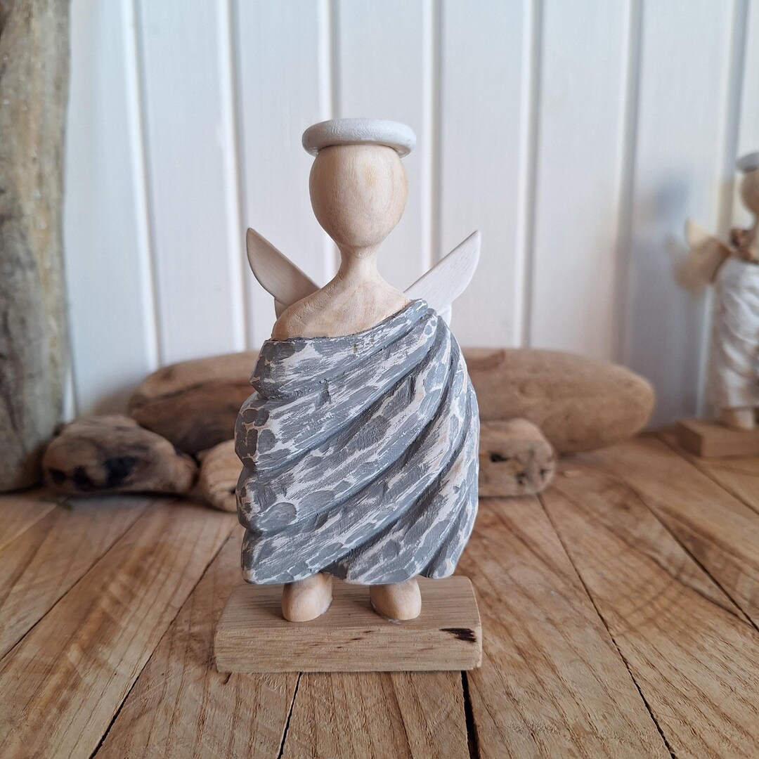 Wooden Angel Sculpture Made From Linden and Oak , Handcrafted Wooden ...