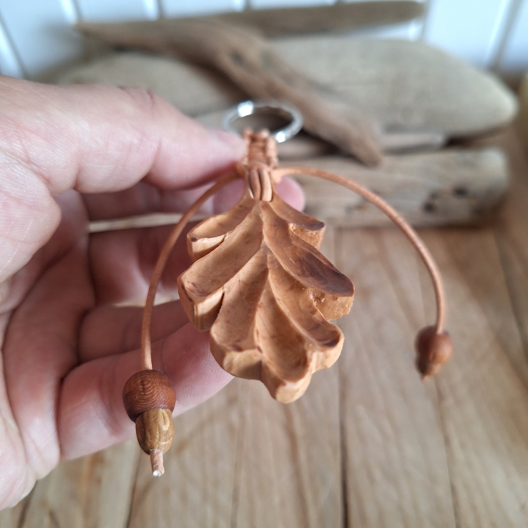 Handmade Oak Leaf Keychain: Apple Wood & Mahogany Acorns - Etsy