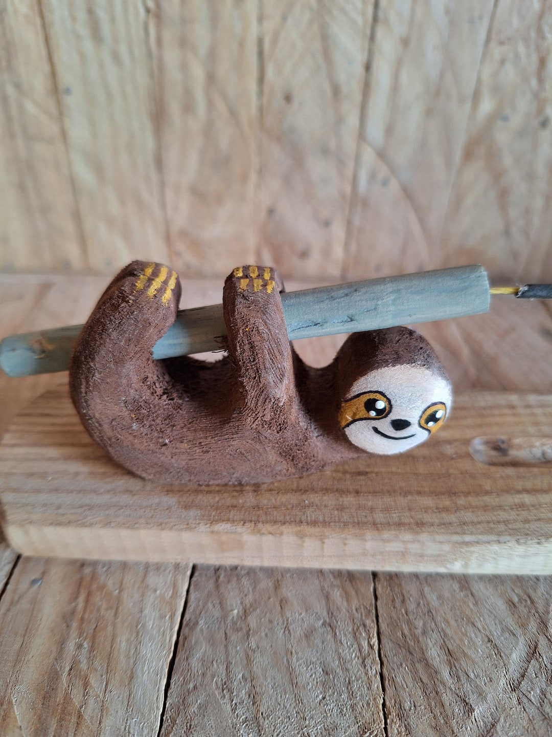 Handmade Incense Holder , Wood Carving, Cute Wooden Sculpture , Sloth ...