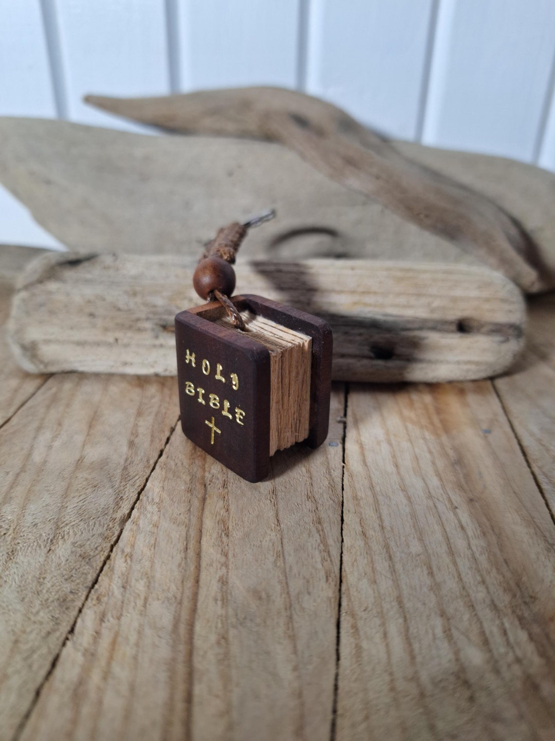 Handmade Mini Holy Bible Wooden Keychain - Linden & Mahogany Wood Book ...