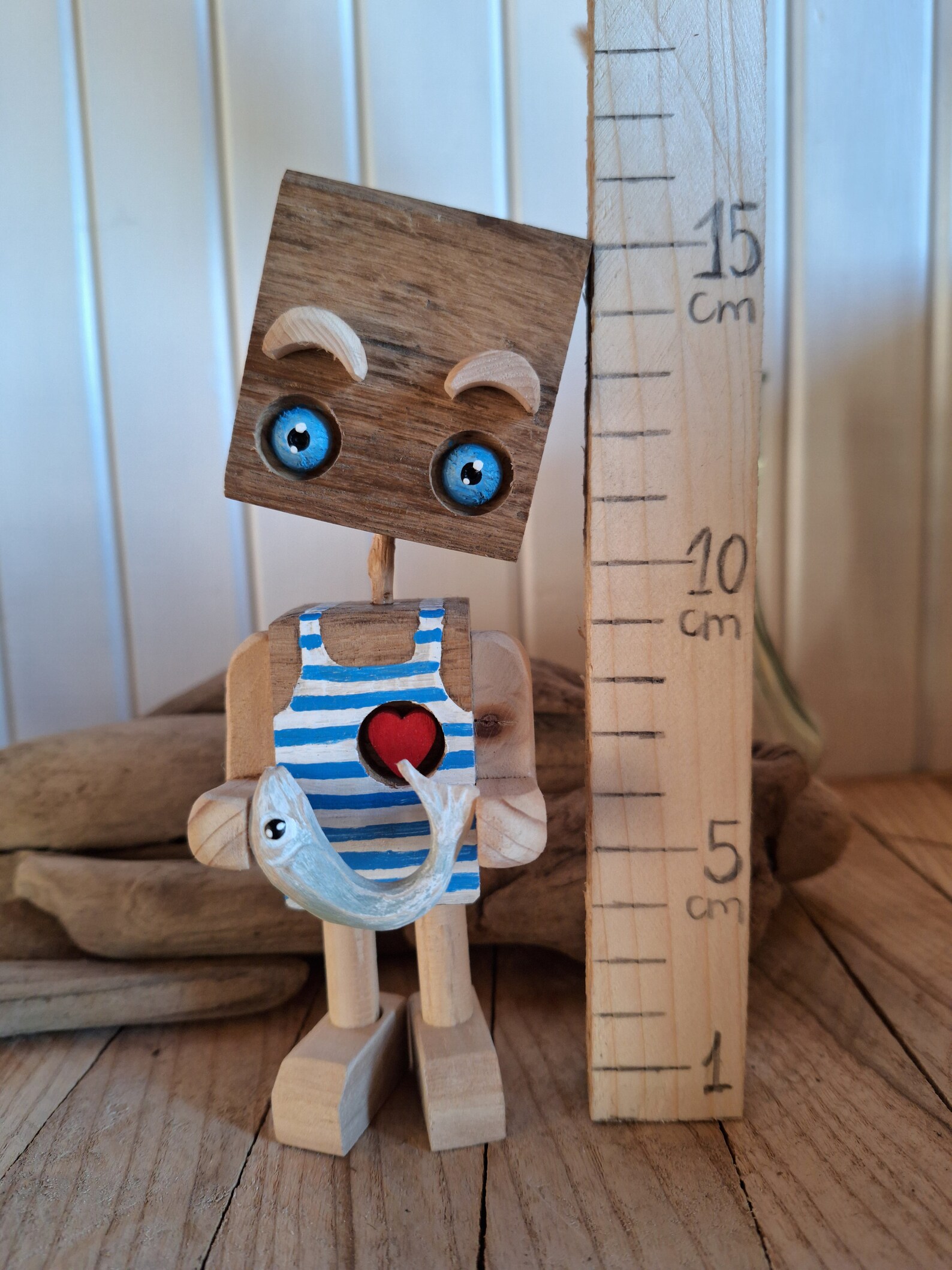 Handcrafted Wooden Robot With Fish , Handmade Sailor Robot Decor ...