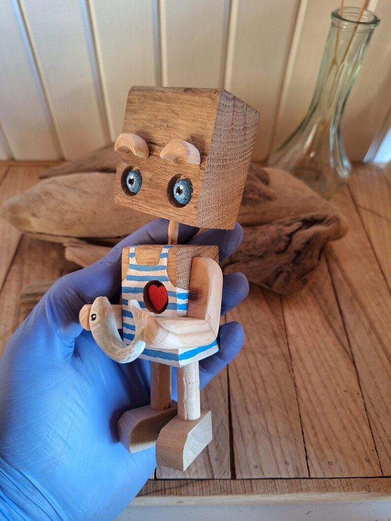 Handcrafted Wooden Robot With Fish , Handmade Sailor Robot Decor ...