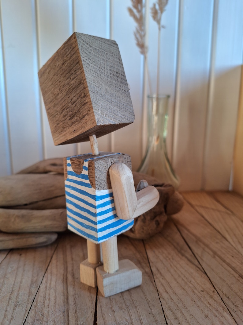 Handcrafted Wooden Robot With Fish , Handmade Sailor Robot Decor ...