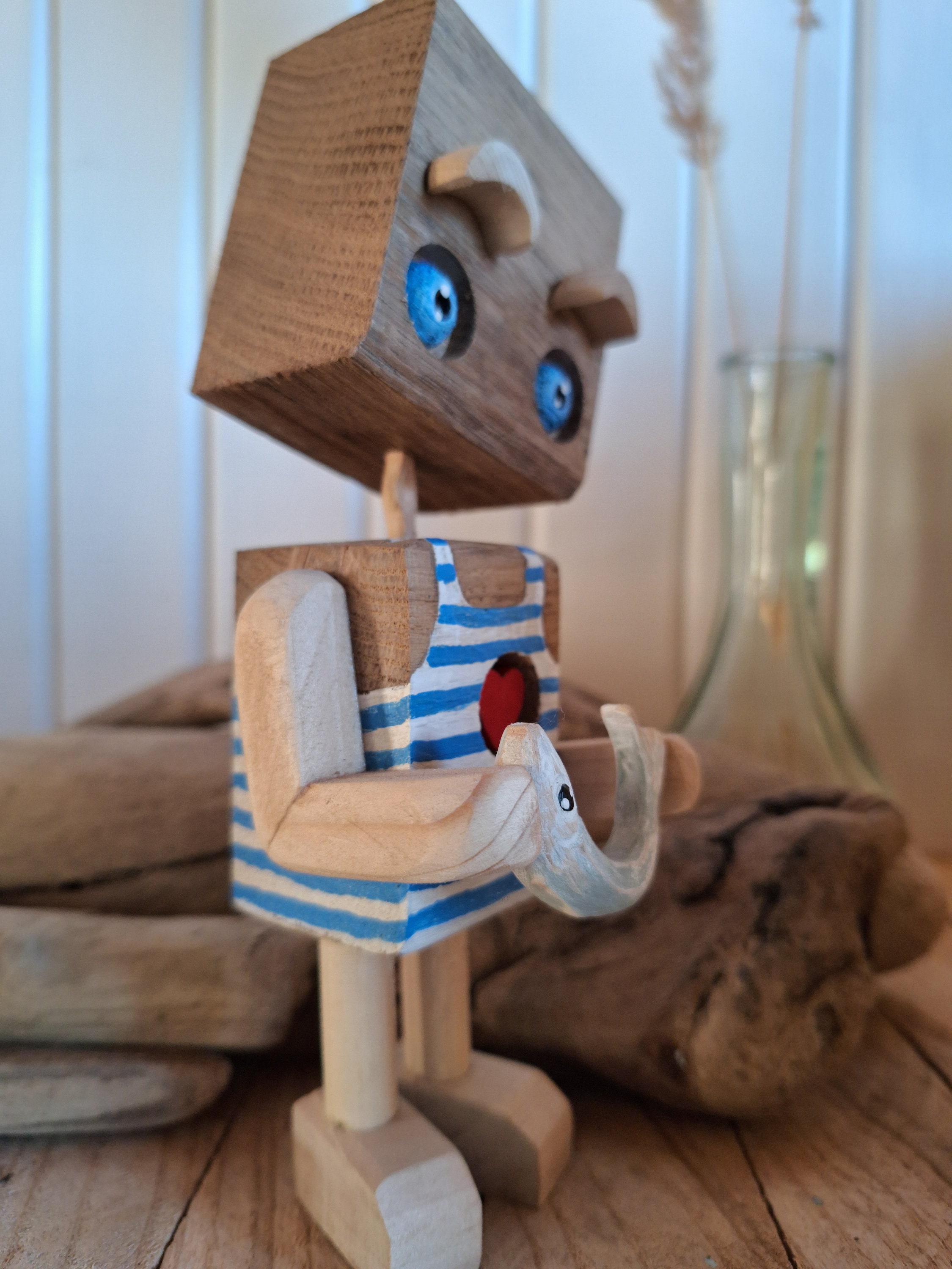 Handcrafted Wooden Robot With Fish , Handmade Sailor Robot Decor ...