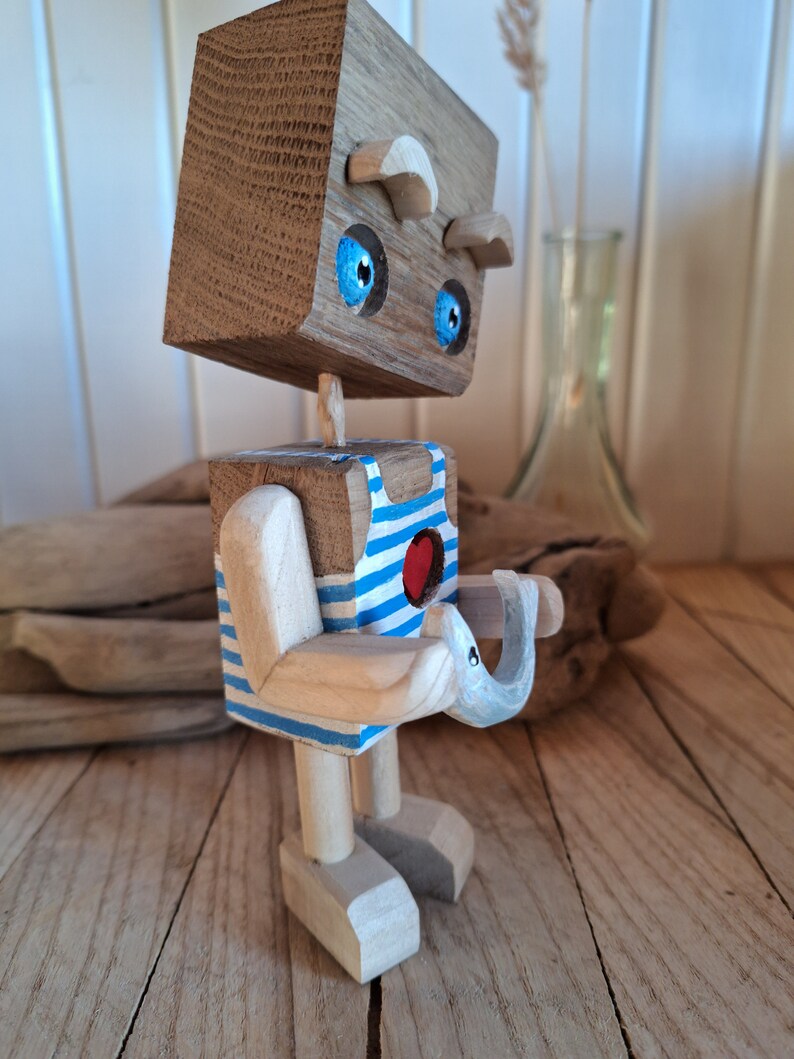 Handcrafted Wooden Robot With Fish , Handmade Sailor Robot Decor ...