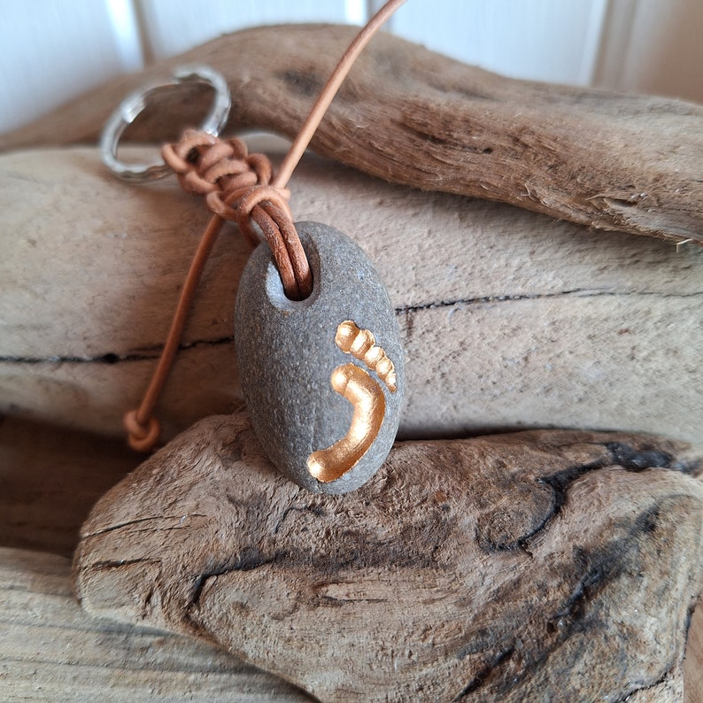 Handmade Keychain With Engraved Human Foot Footprint on Sea Beach Stone ...
