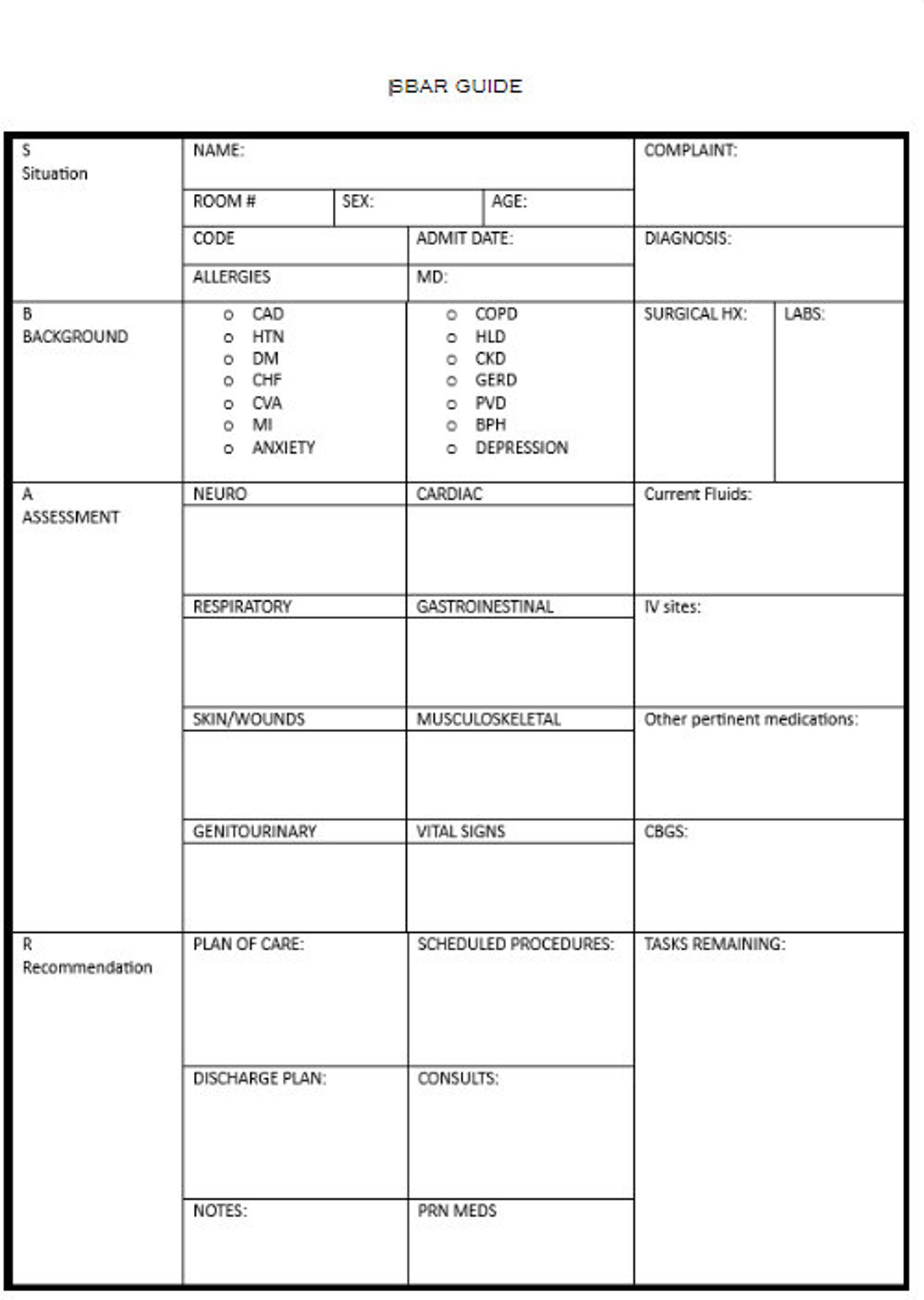 SBAR Report Hand off Download, Digital Print - Etsy UK