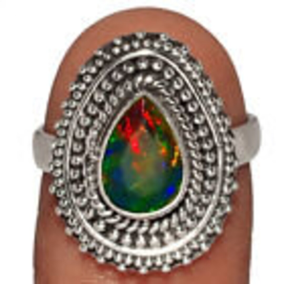 Stunning Beautiful Black Chalama Faceted Ethiopian Opal Ring Size 6.5 ...