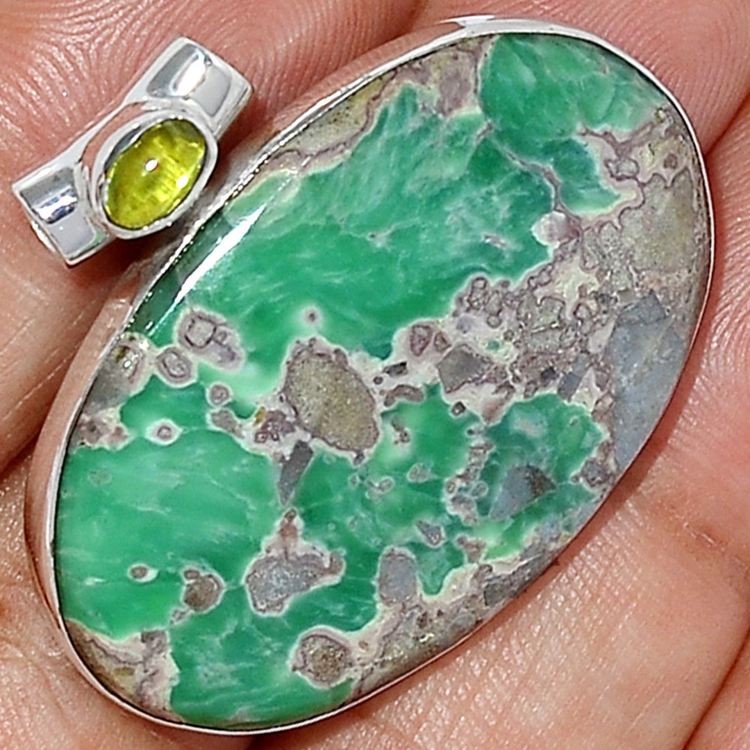 Very Rare Powerful Gemstone - Mined in US - Variscite & Peridot Pendant ...