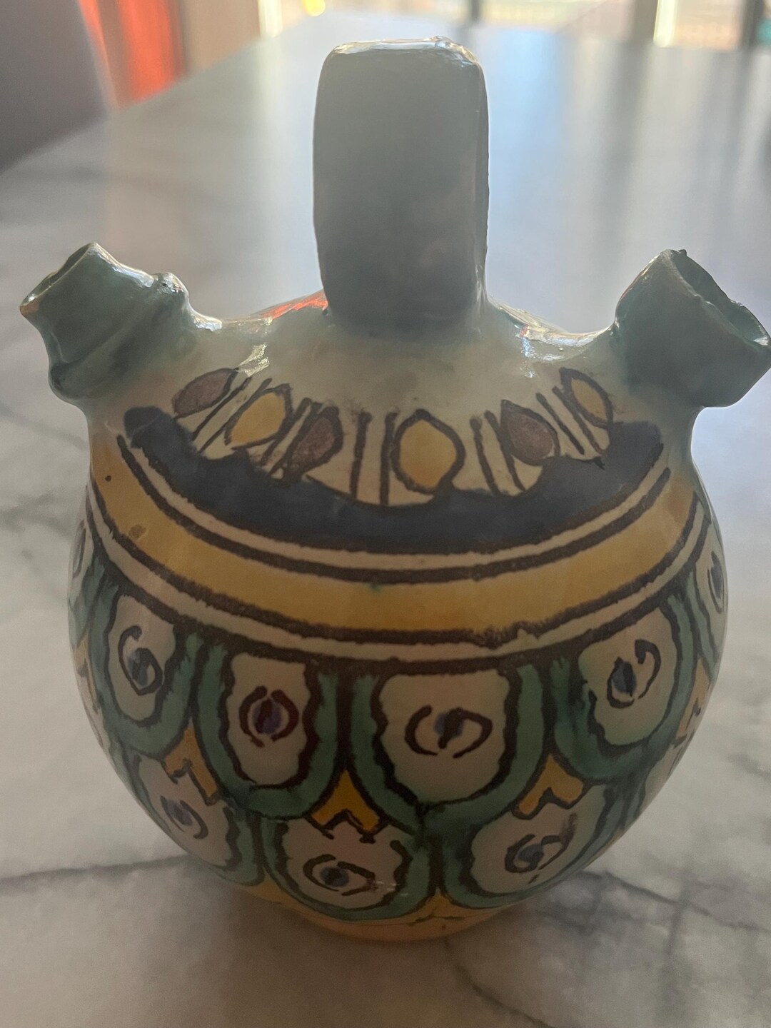 Antique Moroccan Hand Painted Small Water Jug- Rare Find - Fez Pottery ...
