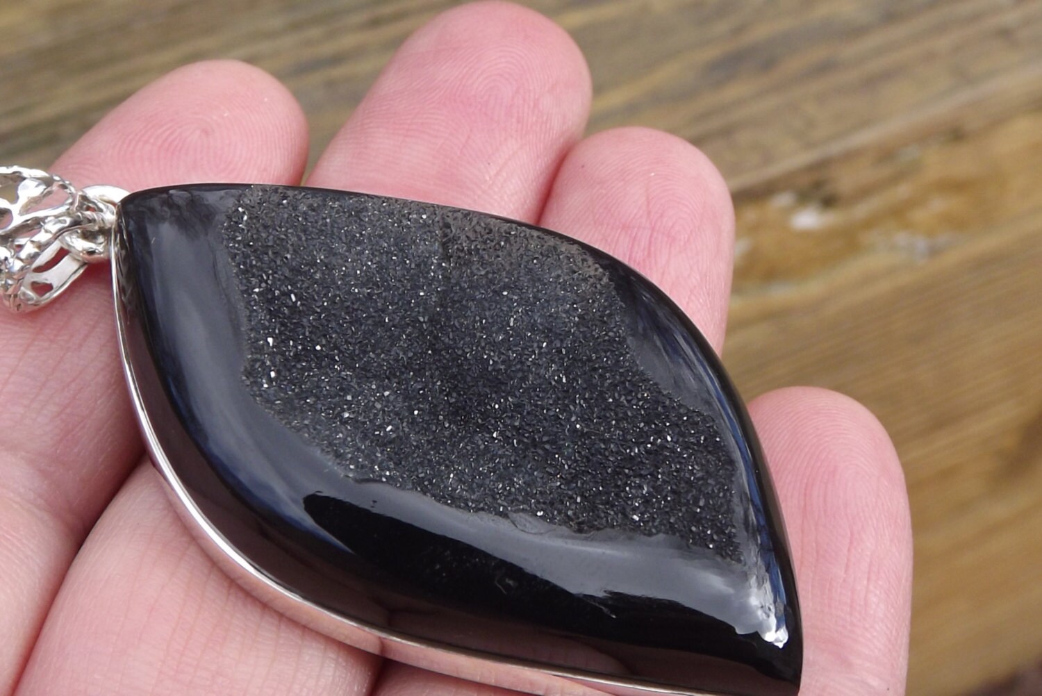 Seltener schwarzer Onyx Druzy Edelstein Anhänger, Glücksbringer Onyx ...