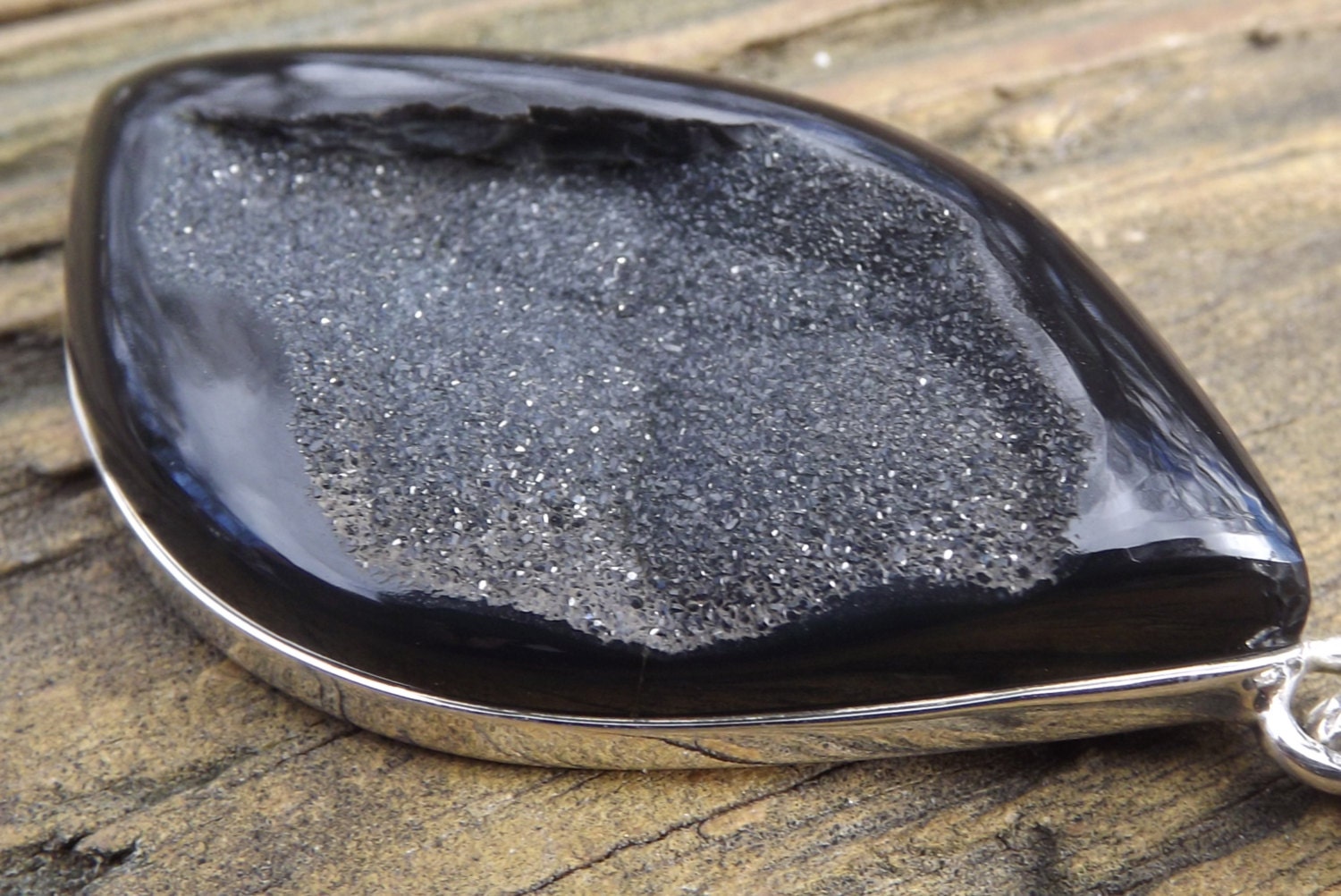 Seltener schwarzer Onyx Druzy Edelstein Anhänger, Glücksbringer Onyx ...