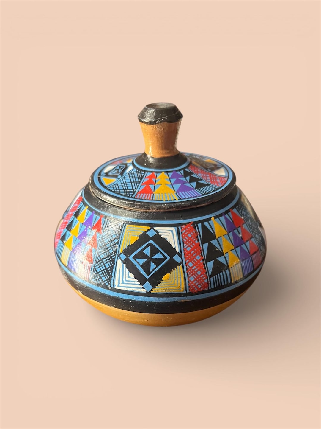Vintage Peru Inca Small Pottery Jar W/ Lid Red Terracotta Clay Pot ...