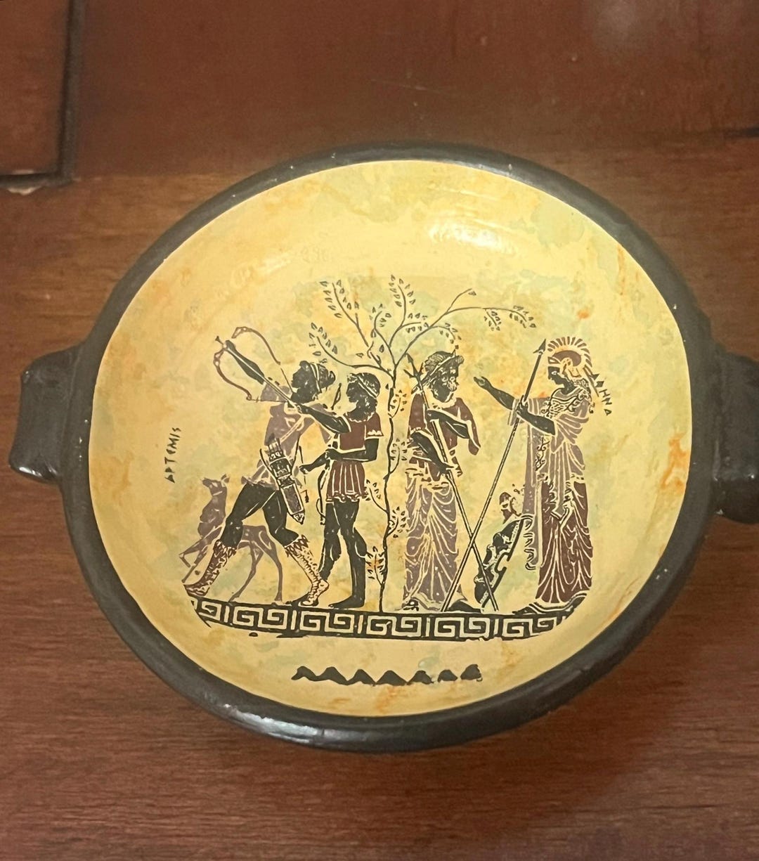 Vintage Greek Pottery Bowl | Artemis and Actaeon Myth Scene | Black ...