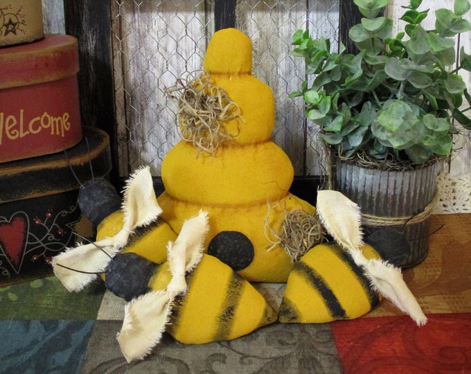 Primitive Beehive and 3 Bees Bowl Fillers Cupboard Tuck - Etsy