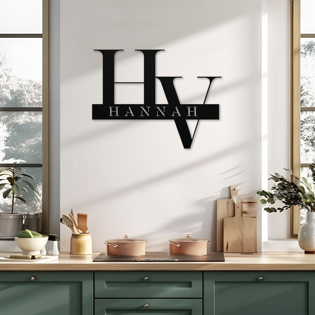 Personalized Family Name Metal Sign: Modern Initial Monogram Wall Art ...