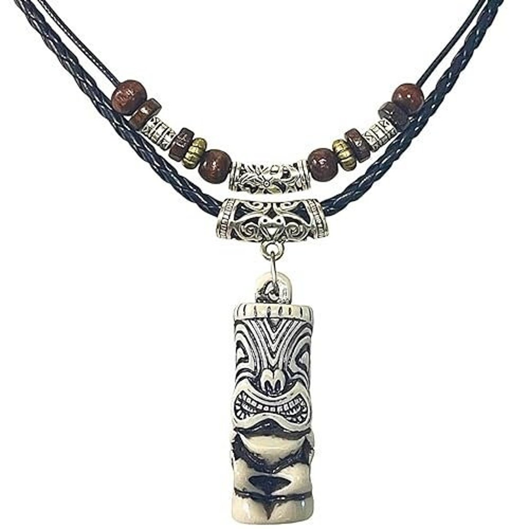 Hand Made Double Layers Hawaiian Tiki Pendant Necklace for Men Women ...