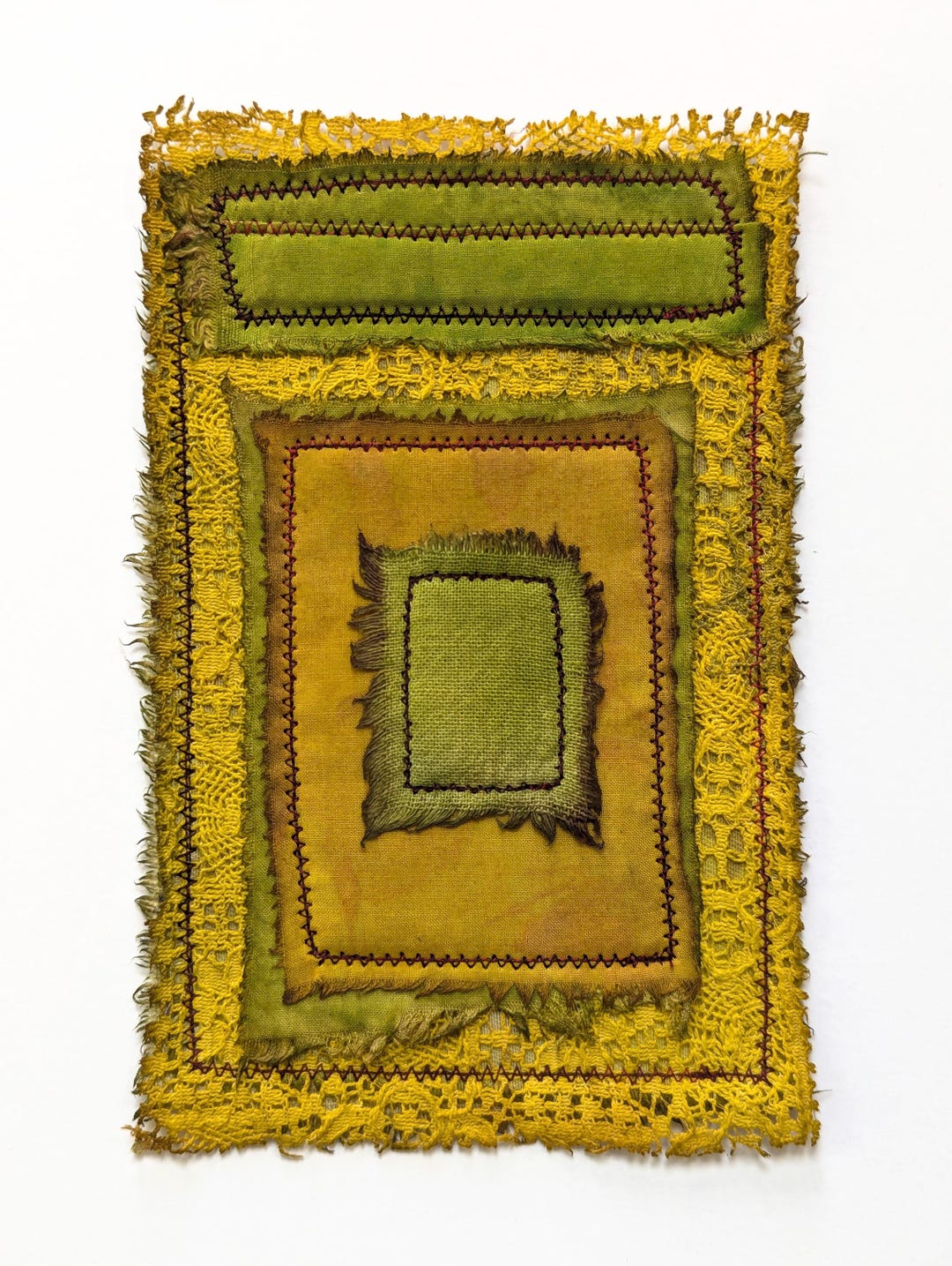 Raw-edged, Hand-painted Fabric Collage Patch in Yellows and Greens - Etsy