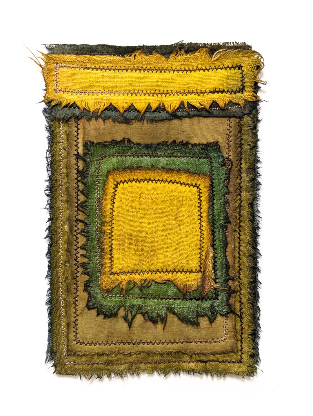 Ragged-edged, Hand-painted Fabric Collage Patch, in Yellows and Greens ...
