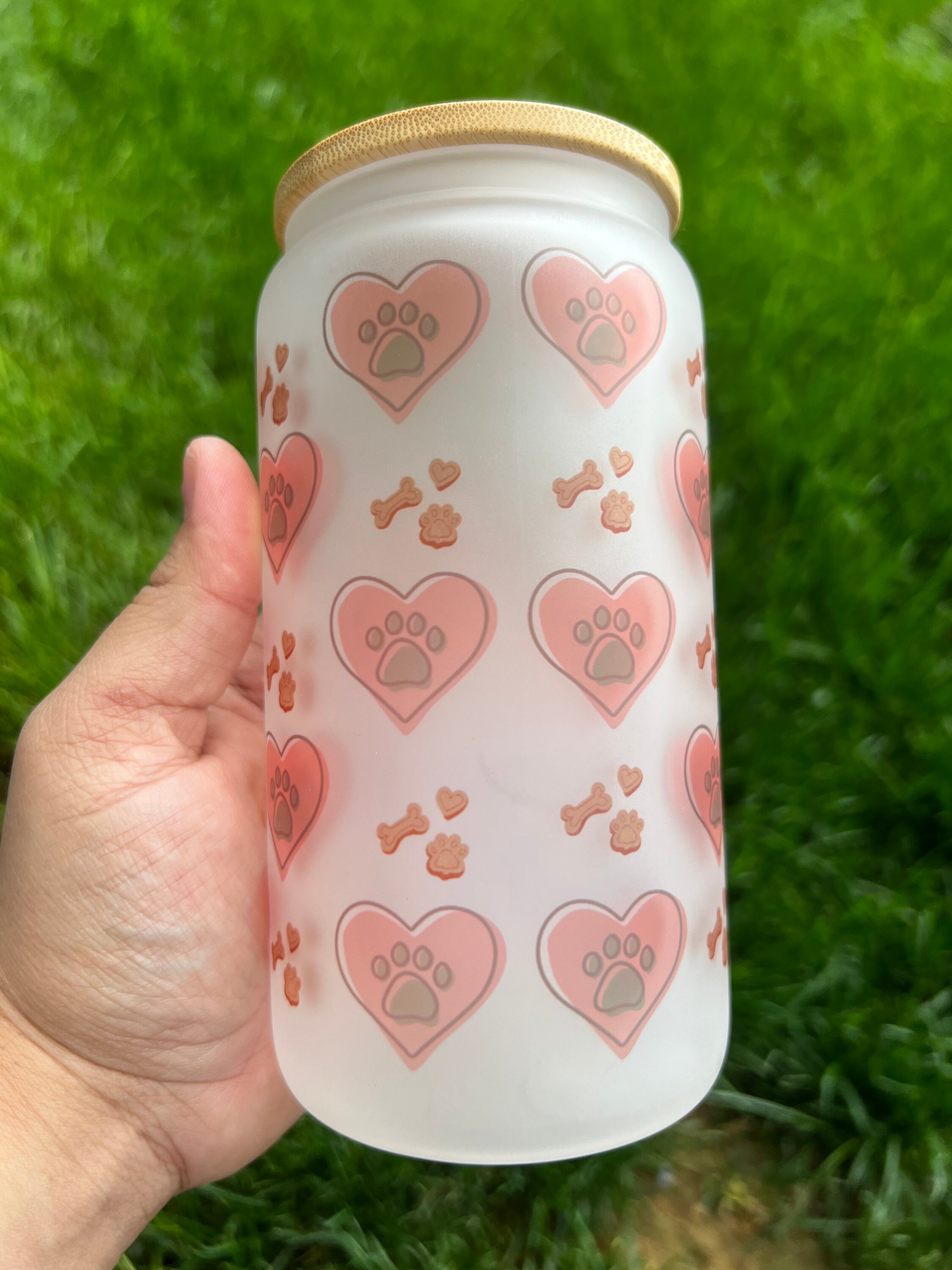 Frosted Glass Cup With Pet Paw Prints and Hearts - Perfect Gift for ...