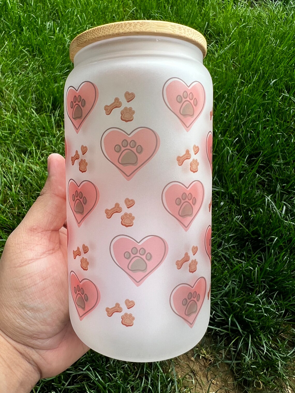 Frosted Glass Cup With Pet Paw Prints and Hearts - Perfect Gift for ...