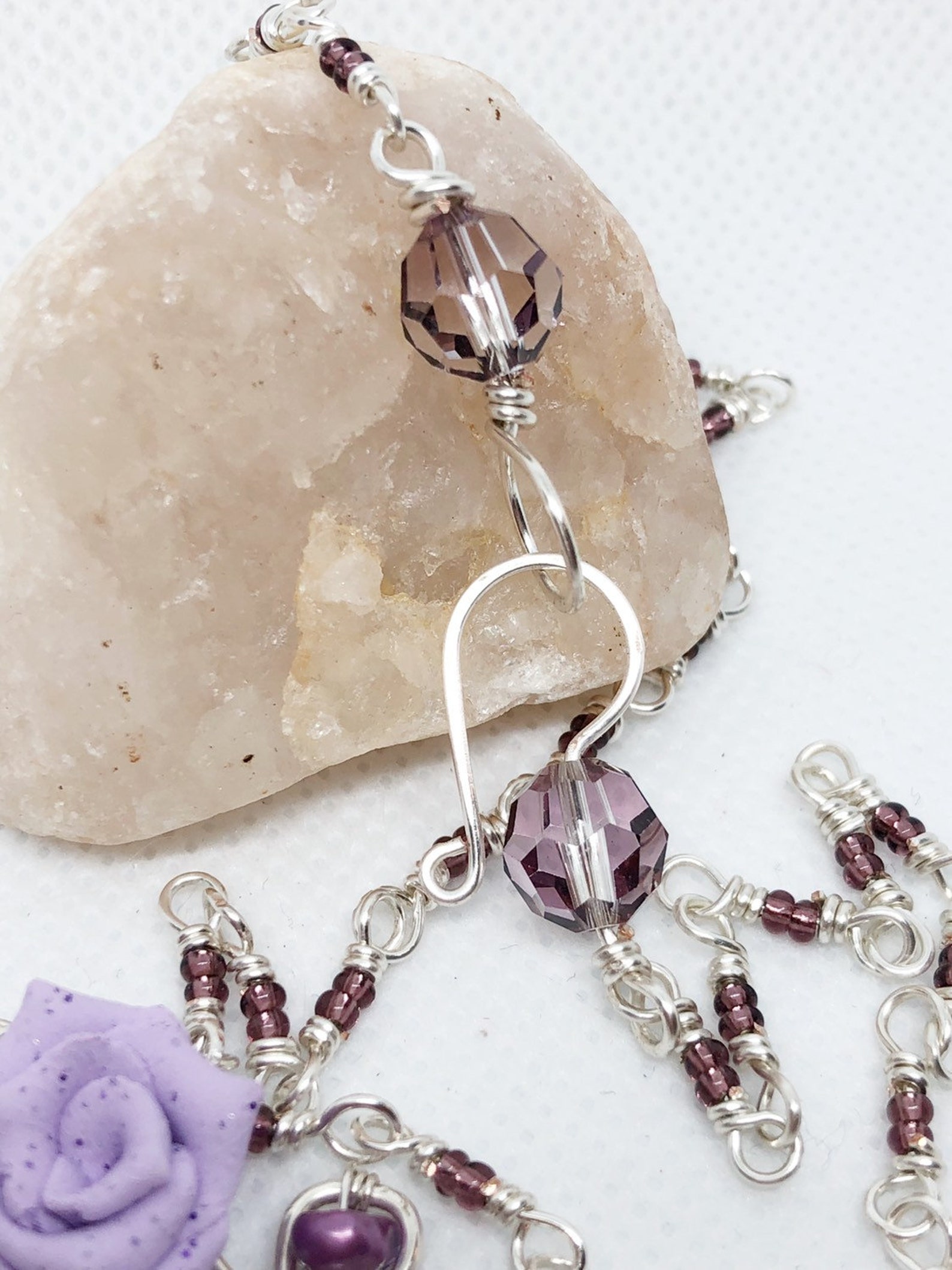 Lavender Polymer Clay Rose With Purple Freshwater Pearls on Silver ...