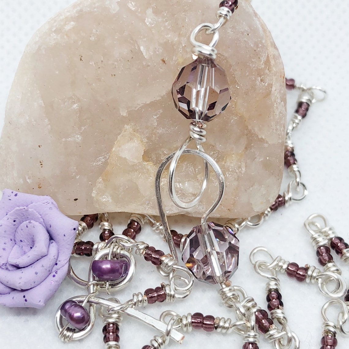 Lavender Polymer Clay Rose With Purple Freshwater Pearls on Silver ...