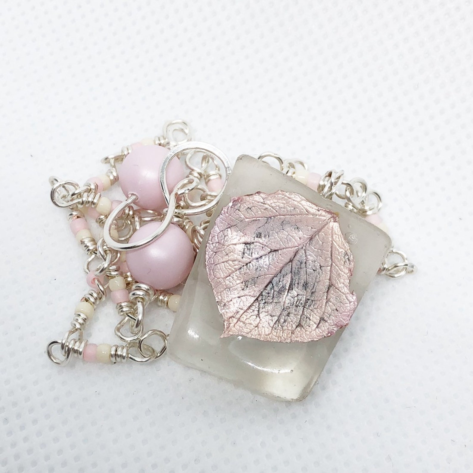 Pink Aspen Leaf Necklace, Recycled Glass Pendant, Nature Jewelry - Etsy