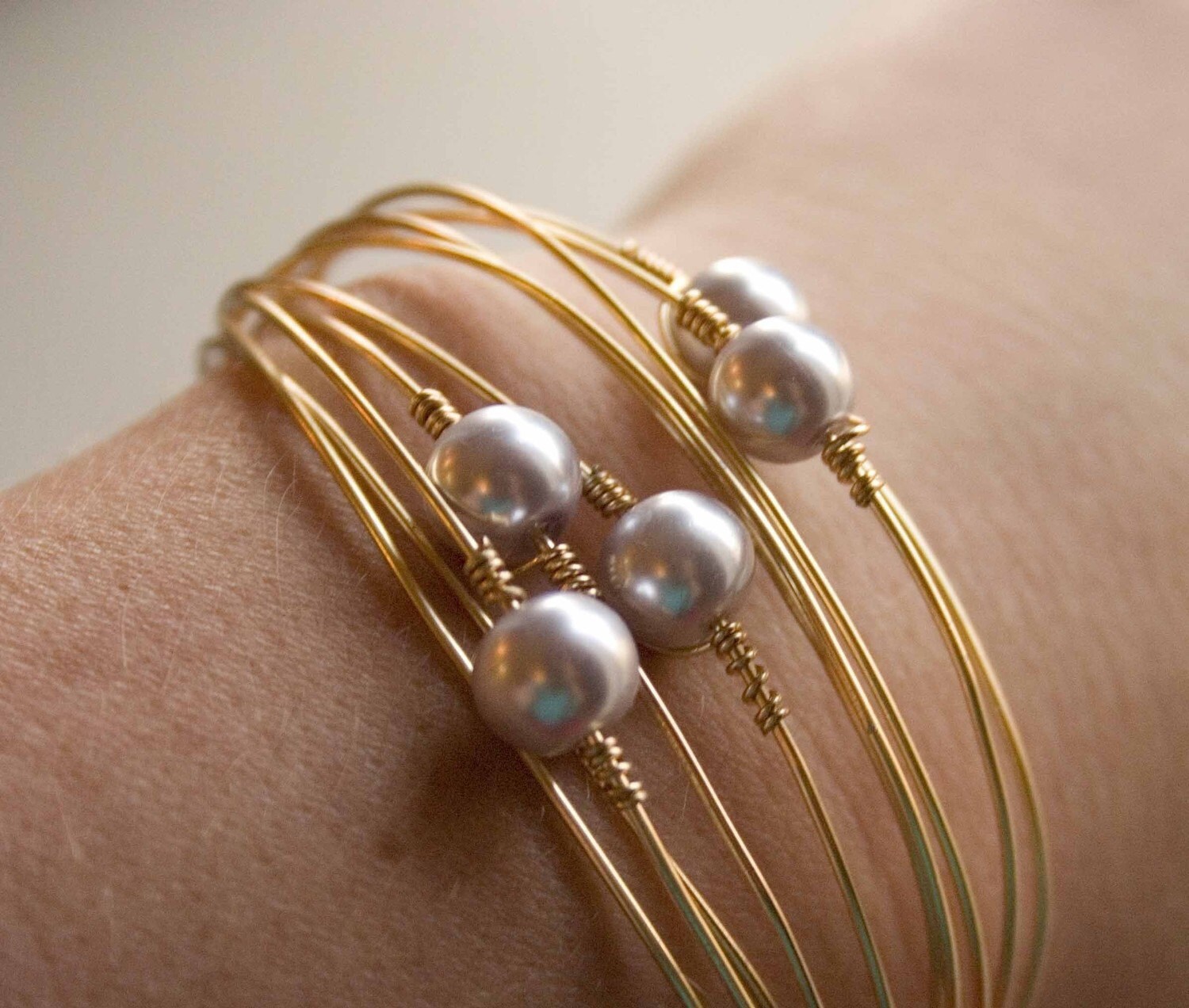 Lavender Pearl Bangle Wire Wrapped Cuff Bridesmaid Jewelry | Etsy