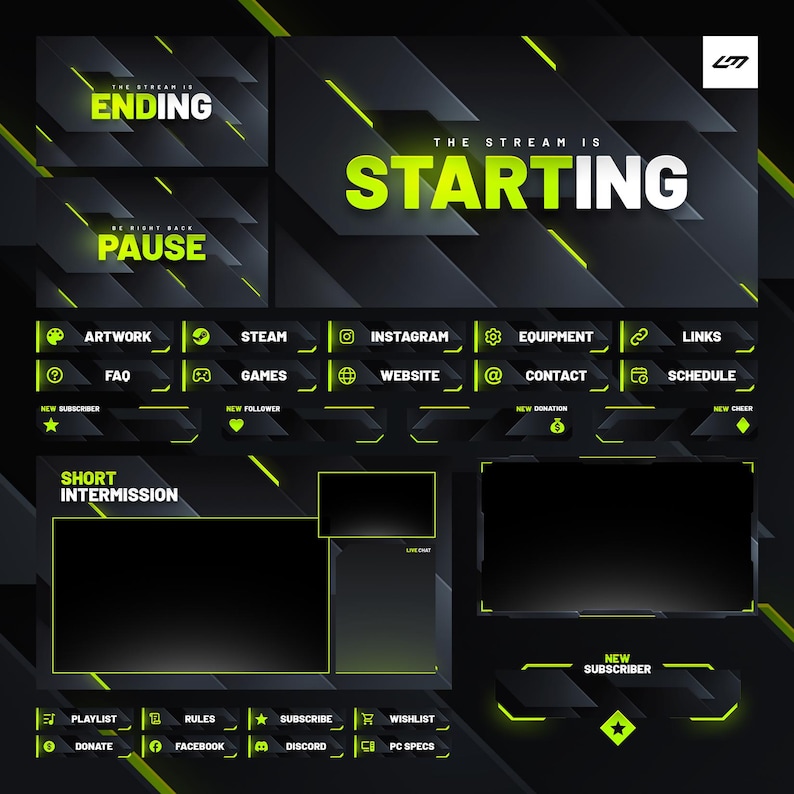 Vanguard Stream Overlay Pack – Sleek Green & Gray Animated Stream ...