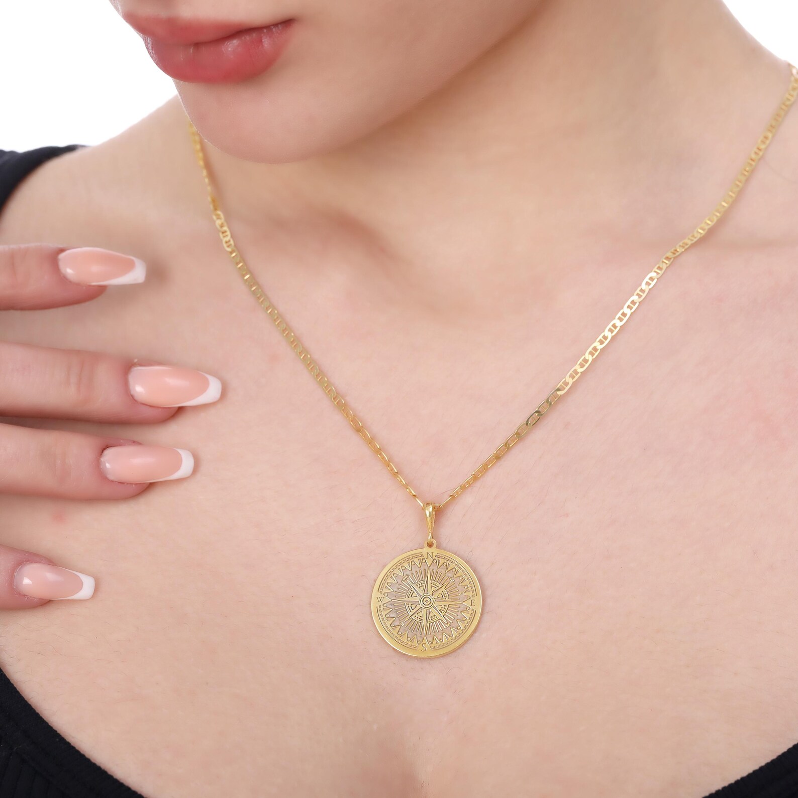 Engraved Compass Necklace: Sterling Silver, Gold, or Vermeil - Gift for ...