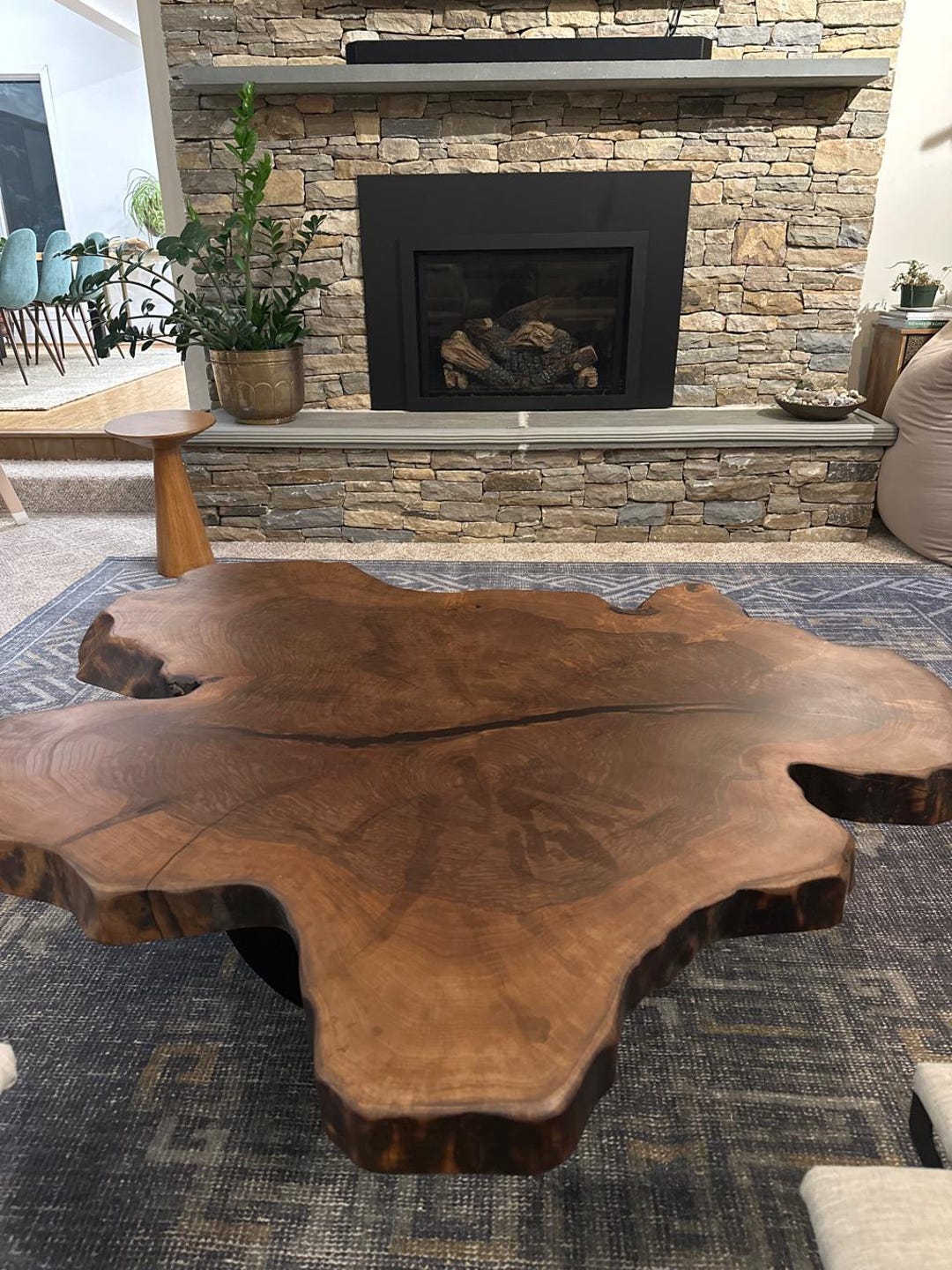 Live Edge Round Coffee Table, Modern Walnut Wood Cofee Table, Live Edge ...