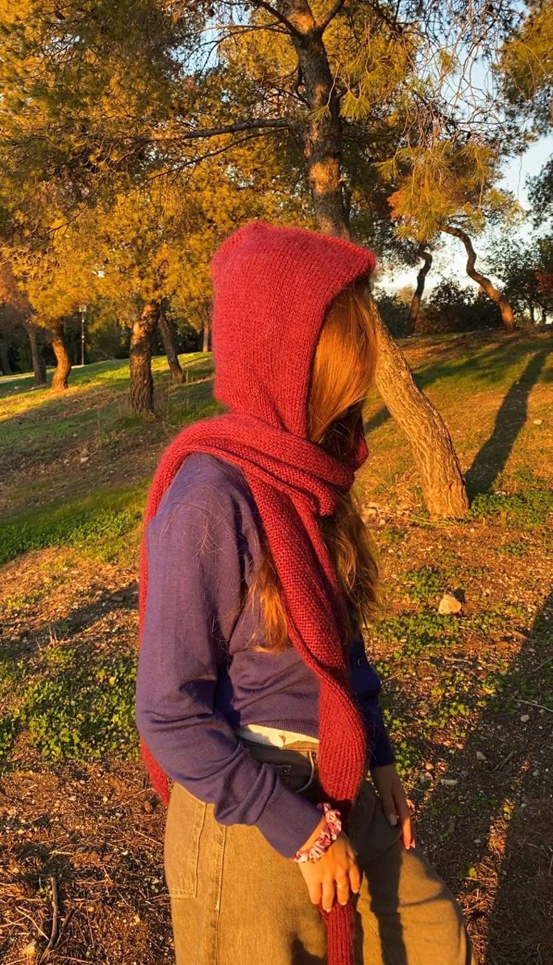 Cozy Hooded Scarf Knitting Pattern Hand-knitted Scarf With Hood Winter ...