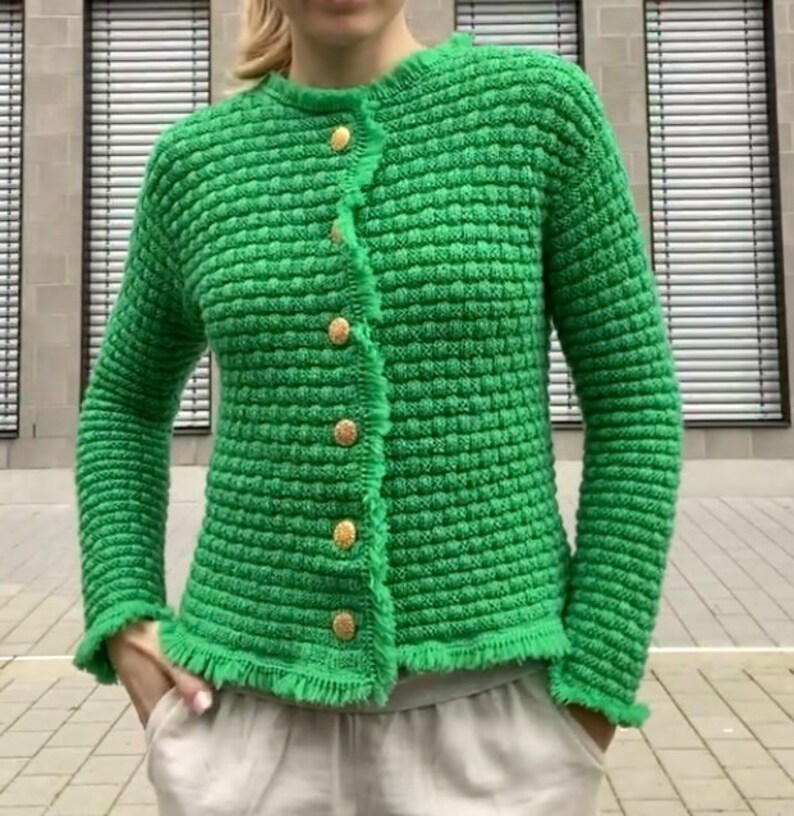Green Knitting Cardigan Pattern for Beginner With Tutorial - Etsy