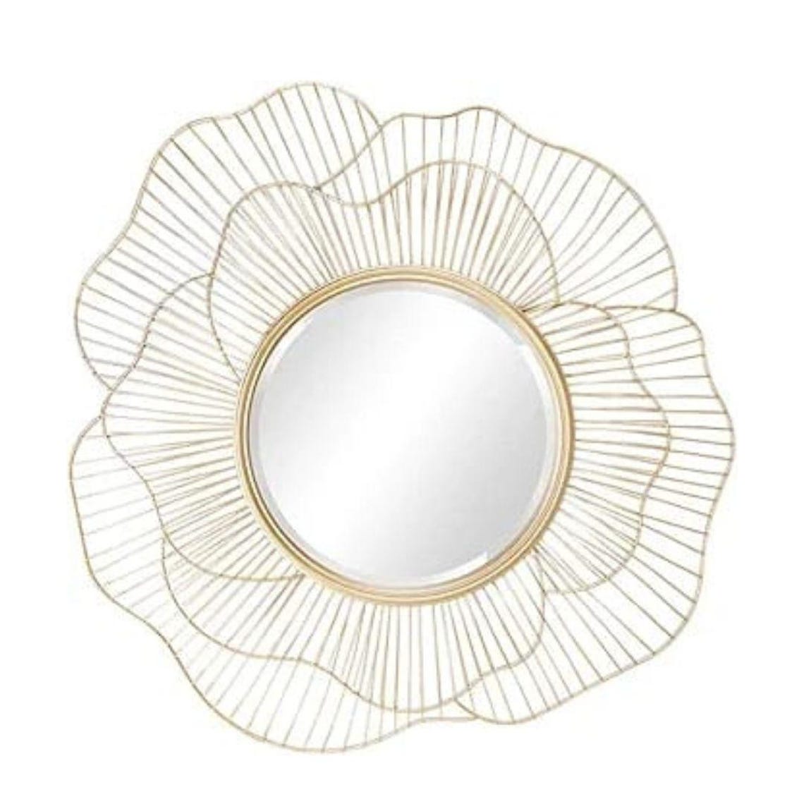 Metal Floral Wall Mirror, Oversized Golden Floral Mirror, Farmhouse ...