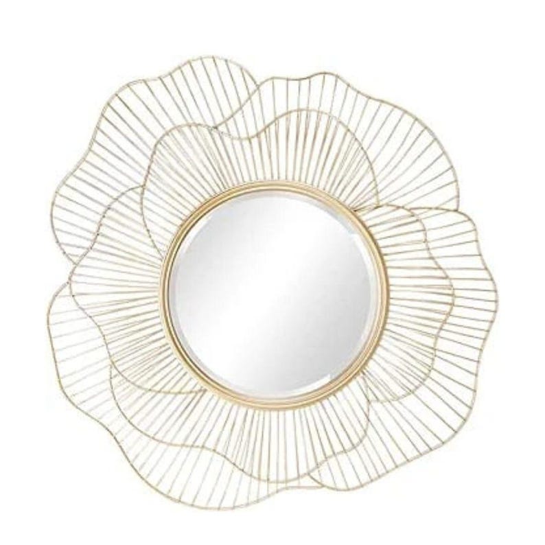 Metal Floral Wall Mirror, Oversized Golden Floral Mirror, Farmhouse ...