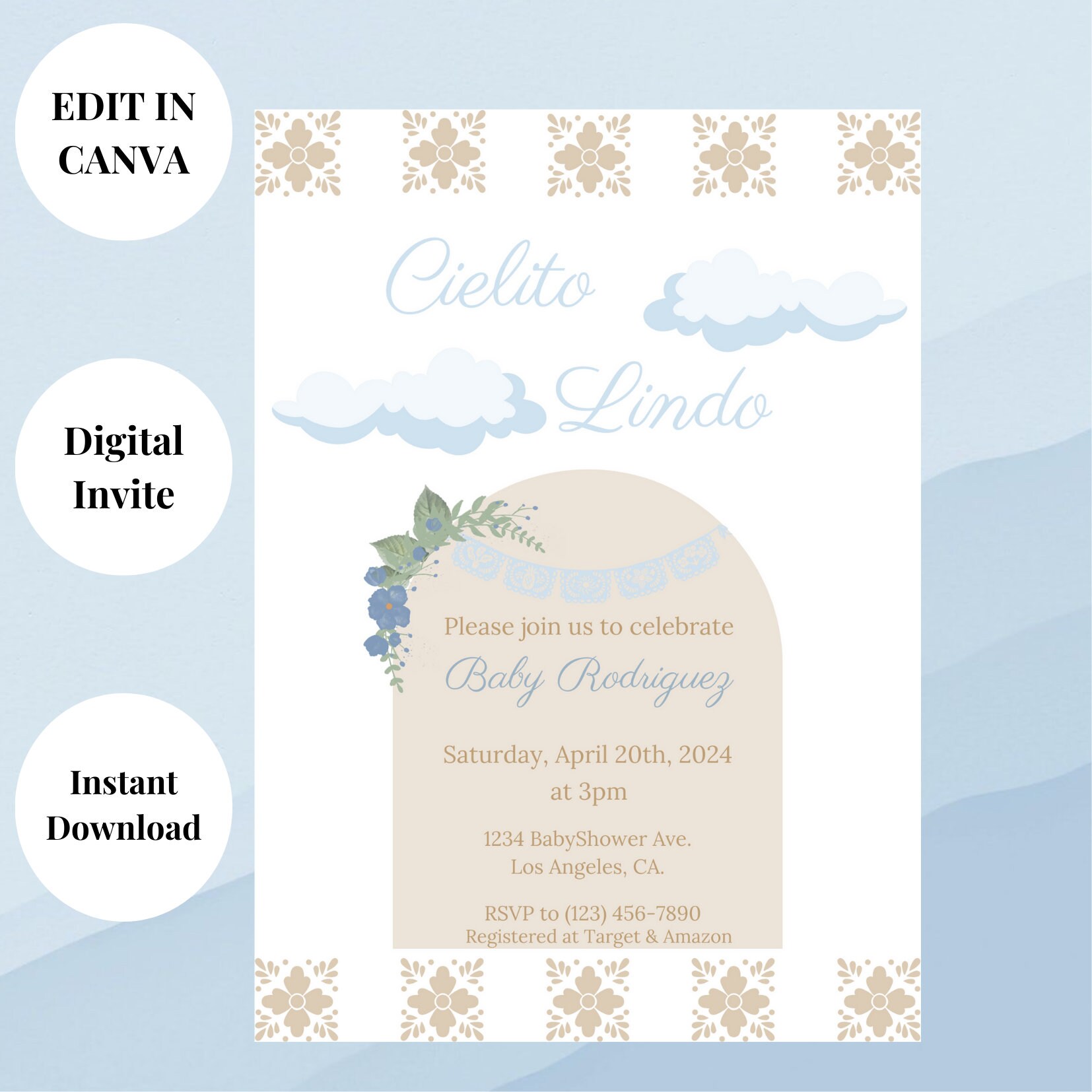 Cielito Lindo Baby Shower Invite (BLUE) - Etsy