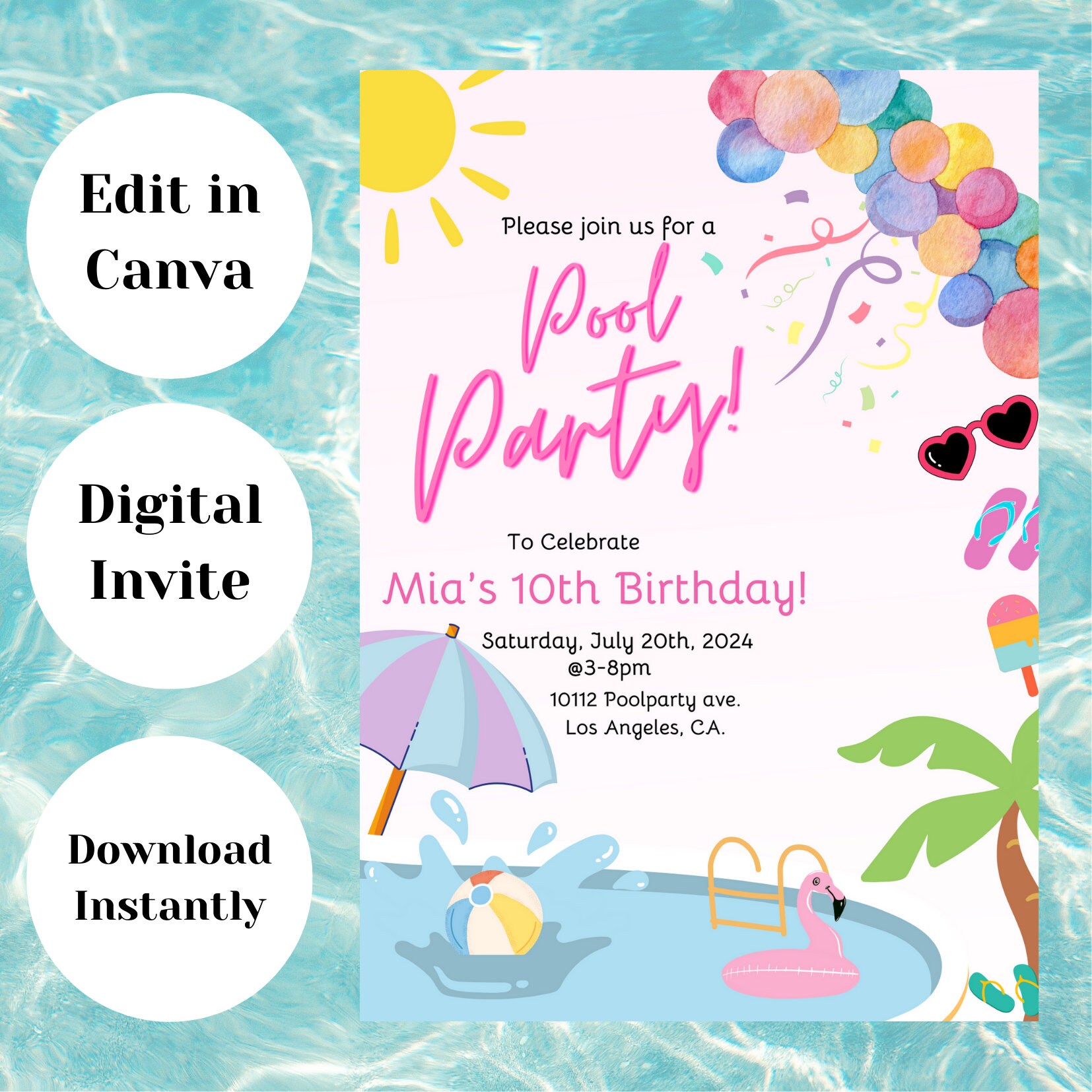 Pool Party Invite - Etsy