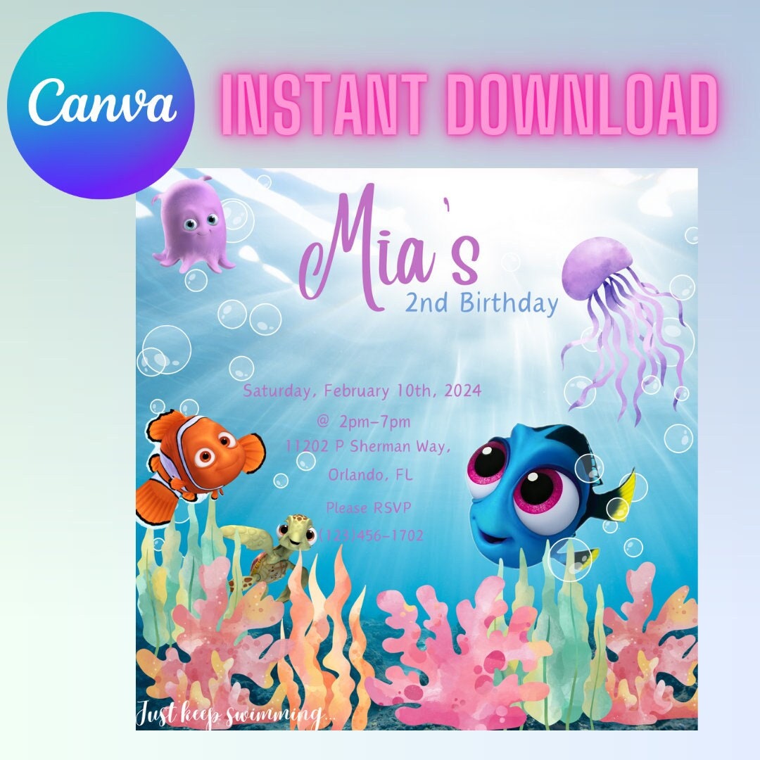 Finding Nemo 2nd Birthday Invitations Finding Dory Birthday Invites,