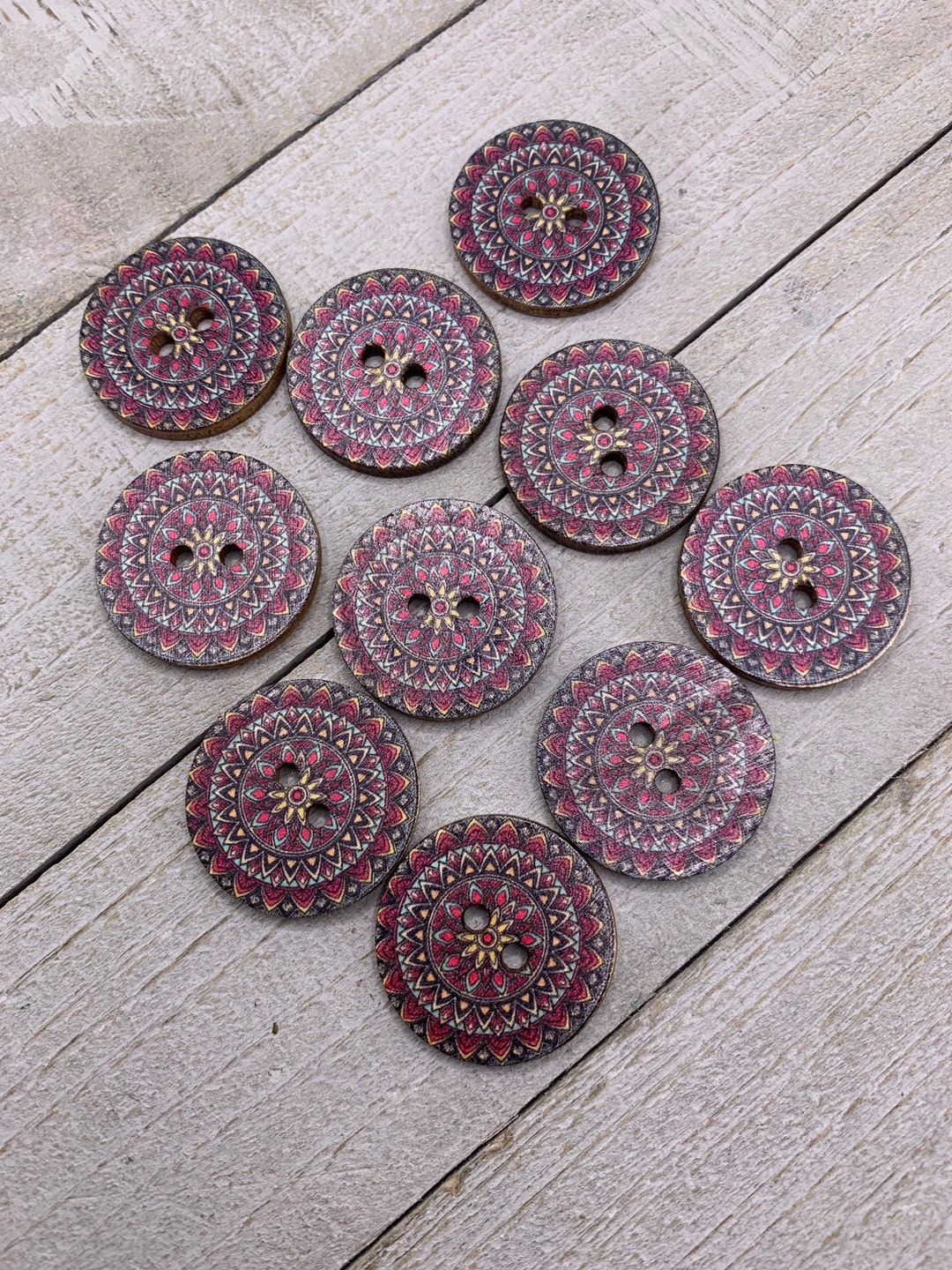 Boho Wooden Buttons 20 Fancy Painted 1” Diameter Wood Buttons ...