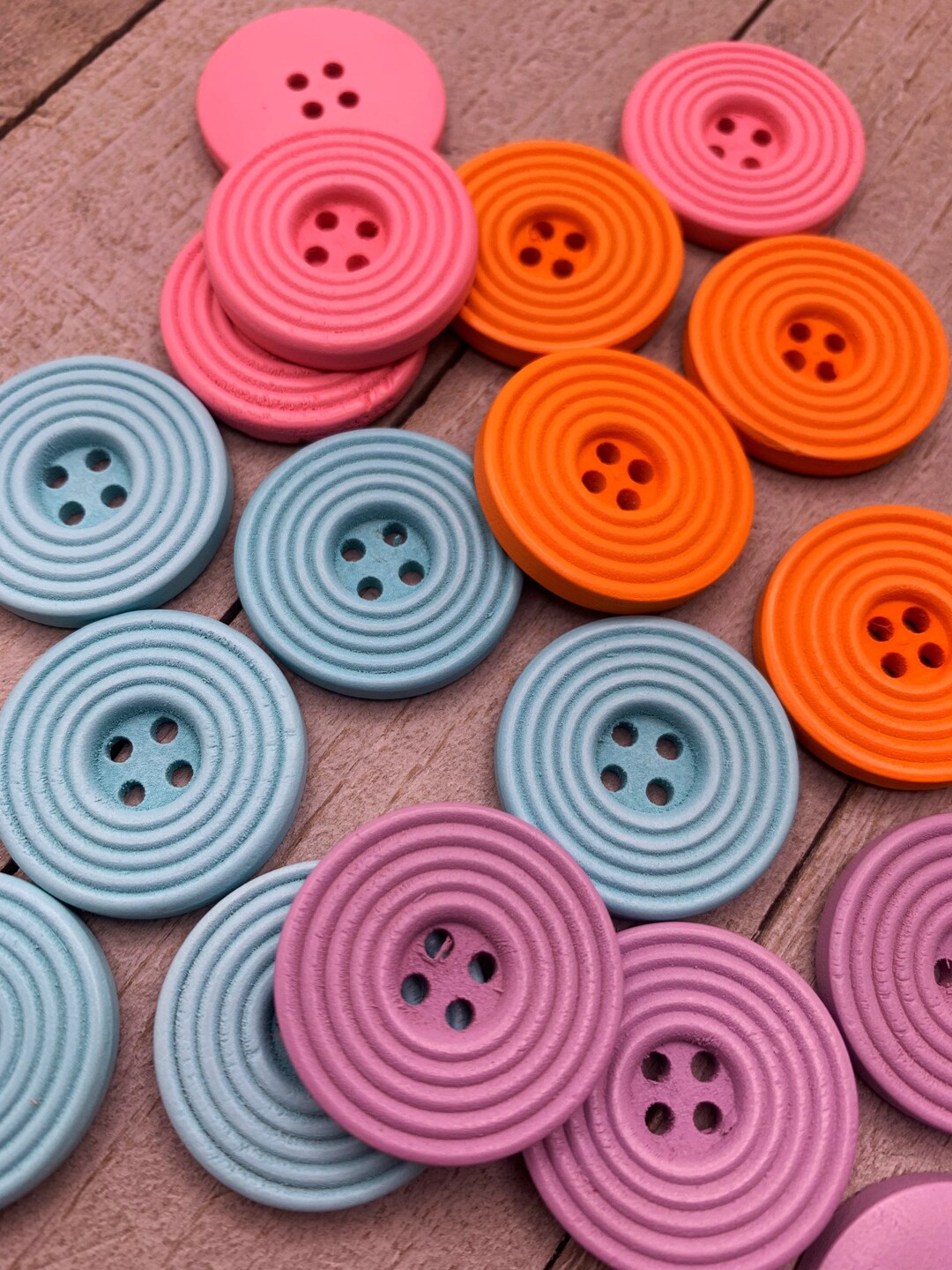 Colorful Wood Buttons 1 Flat Round With Ridges Buttons Sewing Buttons ...