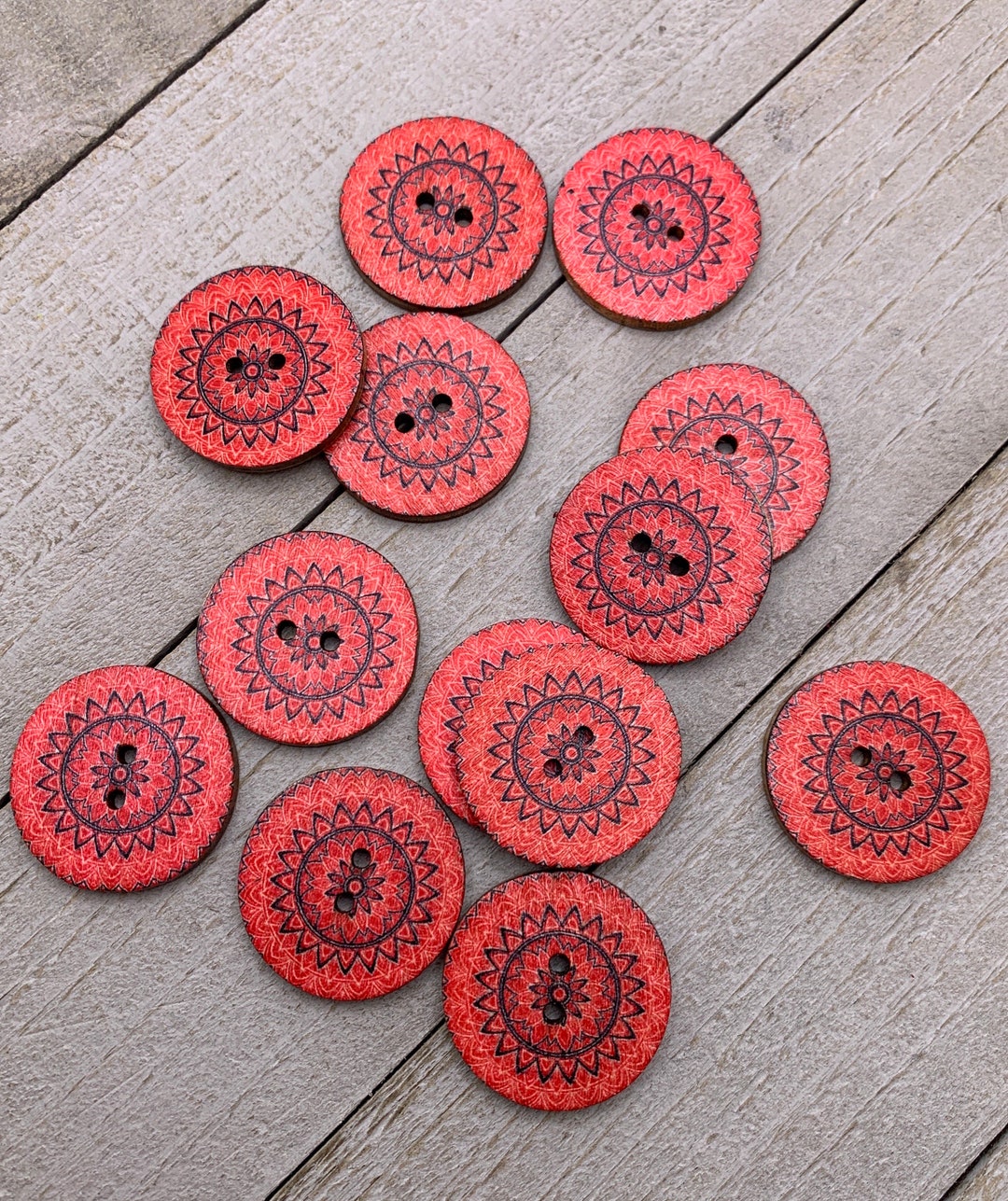 Boho Wooden Buttons 20 or 100 Fancy Painted 1” Diameter Wood Buttons ...