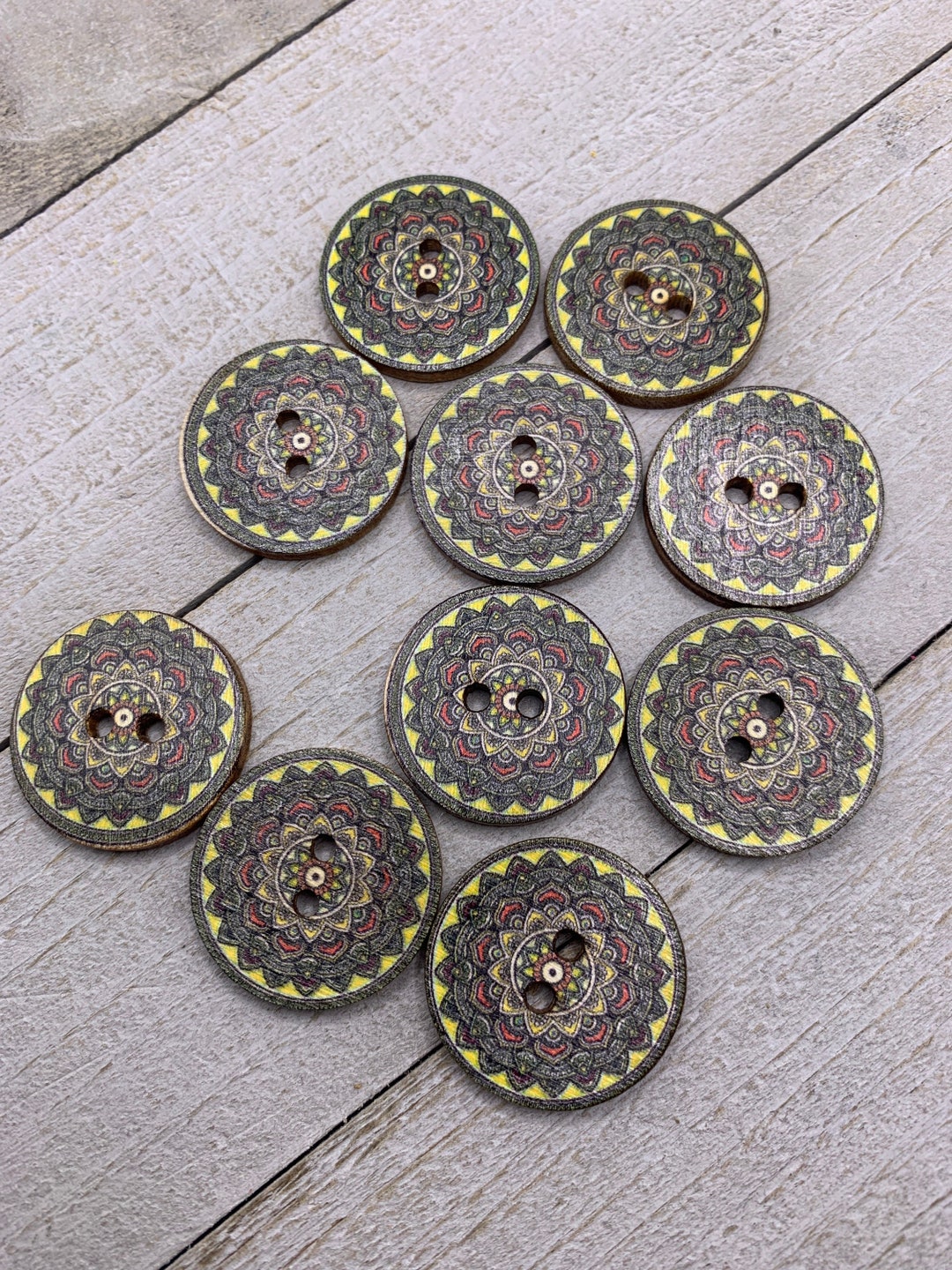 Boho Wooden Buttons 20 Fancy Painted 1” Diameter Wood Buttons ...