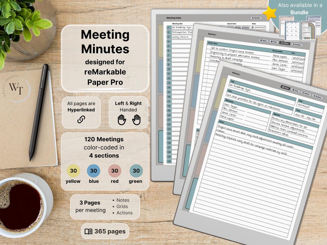 Meeting Minutes for Remarkable Paper Pro, 120 Meetings, Hyperlinked ...