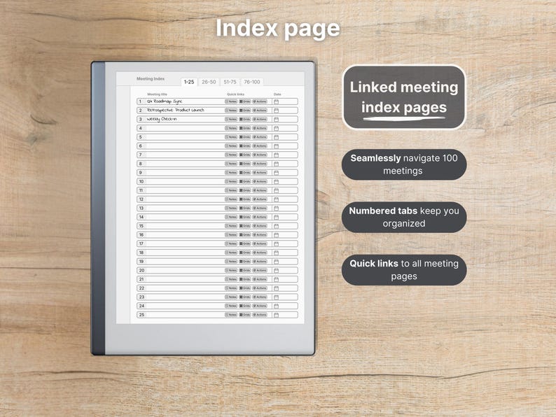 Meeting Minutes for Remarkable 2, Meeting Notebook, Hyperlinked, Left ...