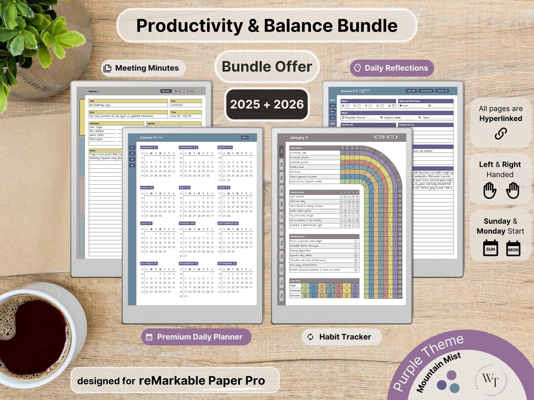 20252026 Bundle for reMarkable Paper Pro Productivity&BalancePurple ...