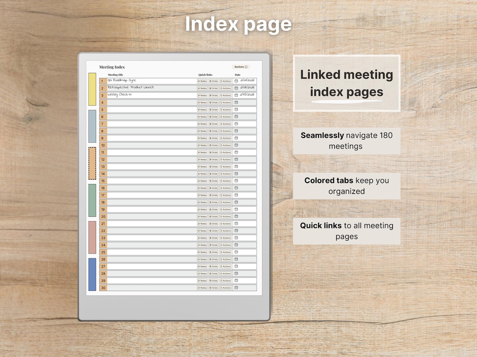 Meeting Notes for Remarkable Paper Pro, 180 Meetings, Hyperlinked, Left ...